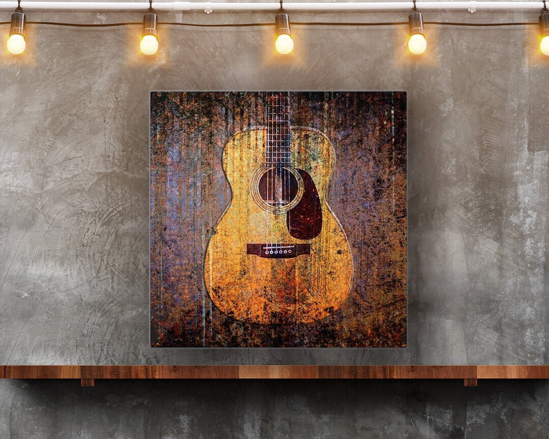 Acoustic Guitar Art Print on Eco-friendly Recycled Aluminum, Music Room ...