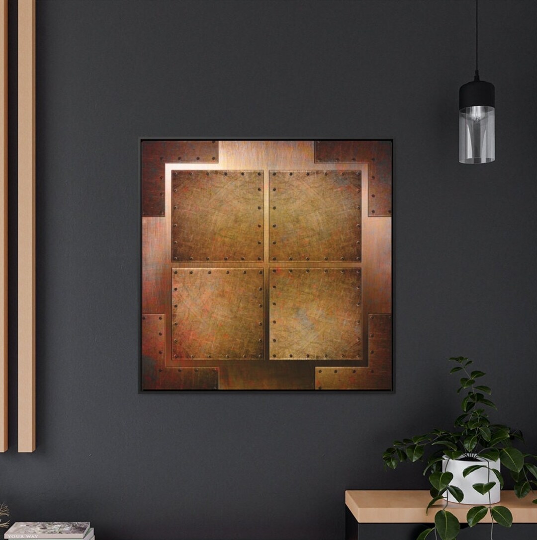 Steampunk Themed Framed Wall Art, Distressed Riveted Copper Sheets ...