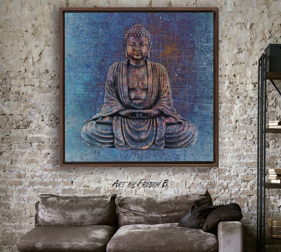 Sitting Buddha on Distressed Stone With Blue Hues Floating - Etsy