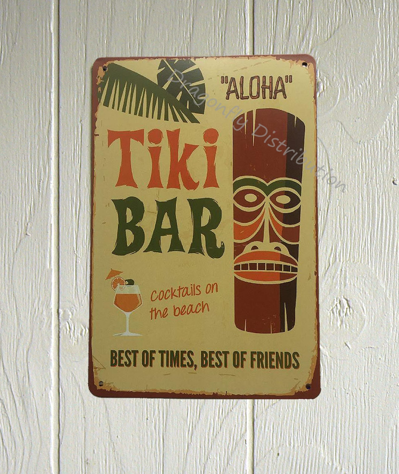 Aloha Tiki Bar Tin Sign: Distressed Vintage Lanai Decor - Etsy
