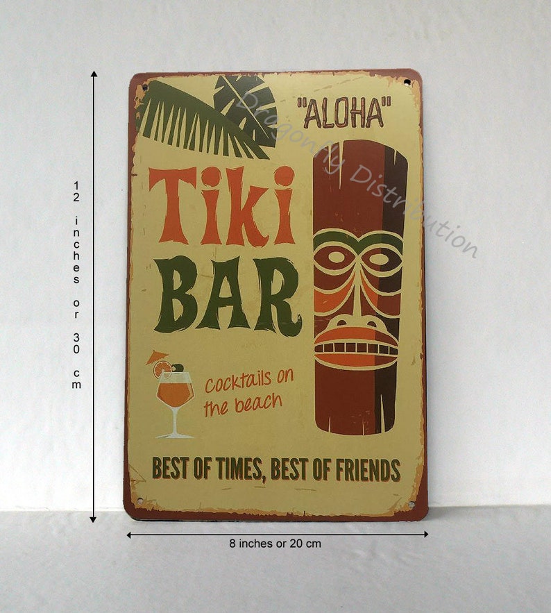 Aloha Tiki Bar Tin Sign: Distressed Vintage Lanai Decor - Etsy