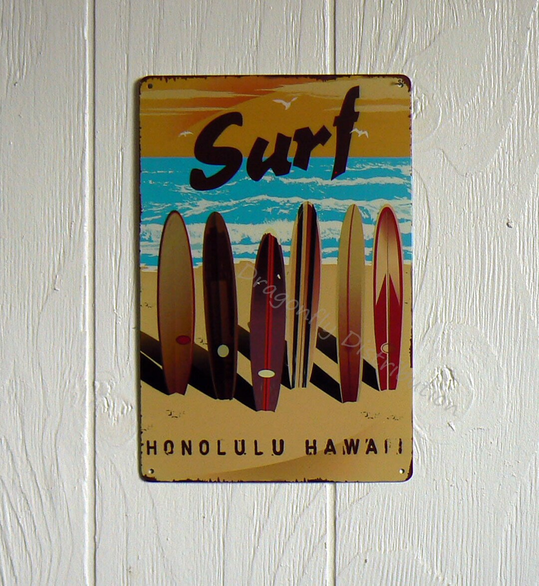 Surf Honolulu Hawaii Metal Sign, Surf and Beach Wall Decor - Etsy