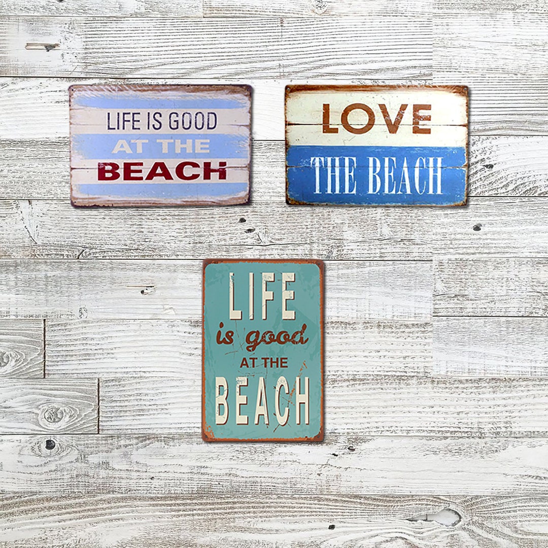 Beach Themed Metal Sign Set: Tiki Bar, Man Cave Decor - Etsy
