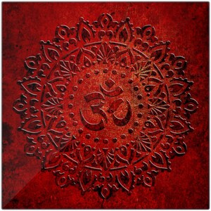 Mandala Style Om Symbol Print on Lava Red Background on Eco Friendly ...