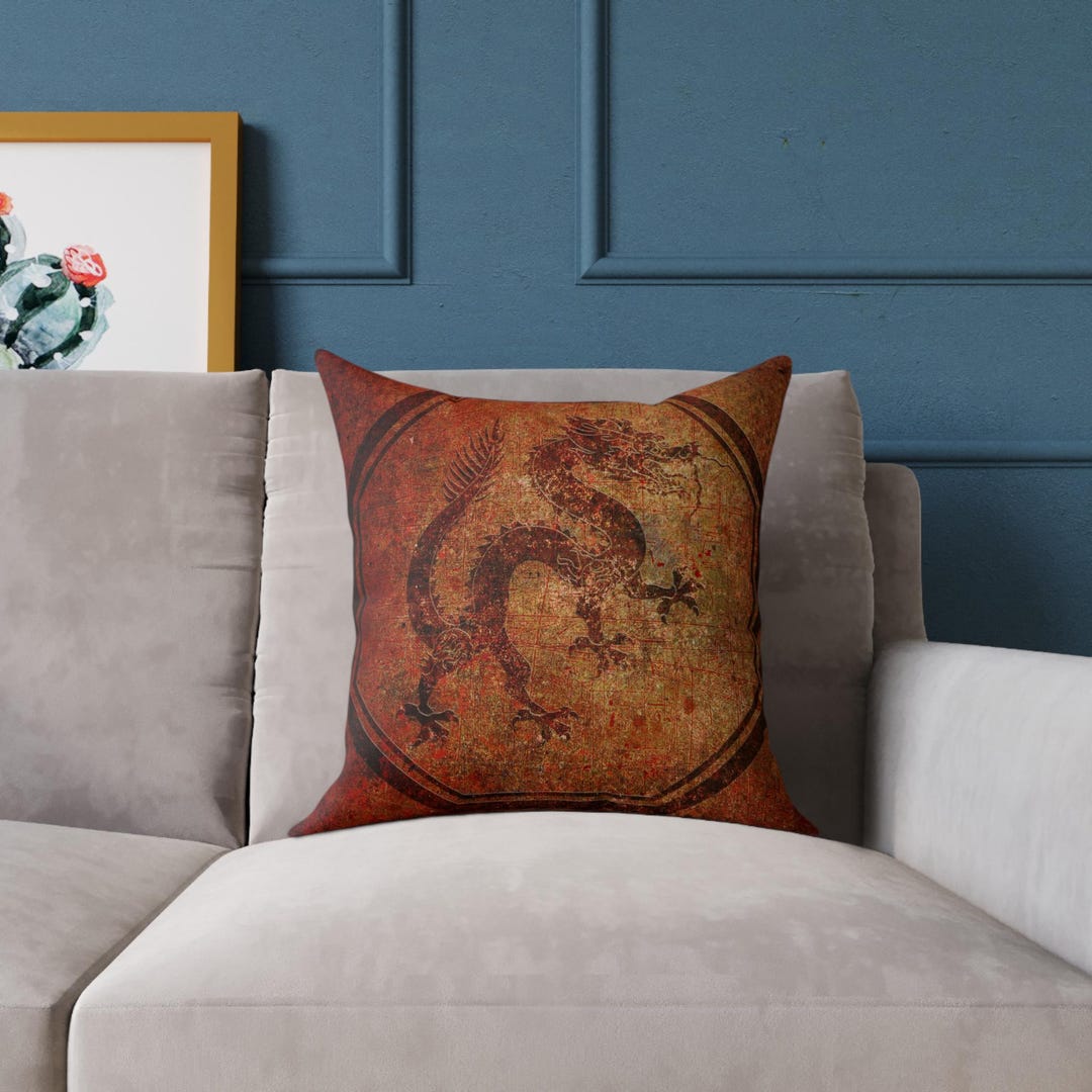 Distressed Chinese Dragon in Octagon Frame Square Throw Pillow - Etsy