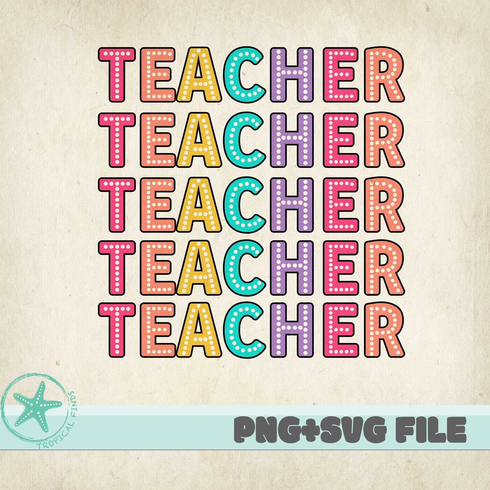 Teacher PNG SVG, Colorful Stacked Text PNG, Rainbow Typography Png Svg ...