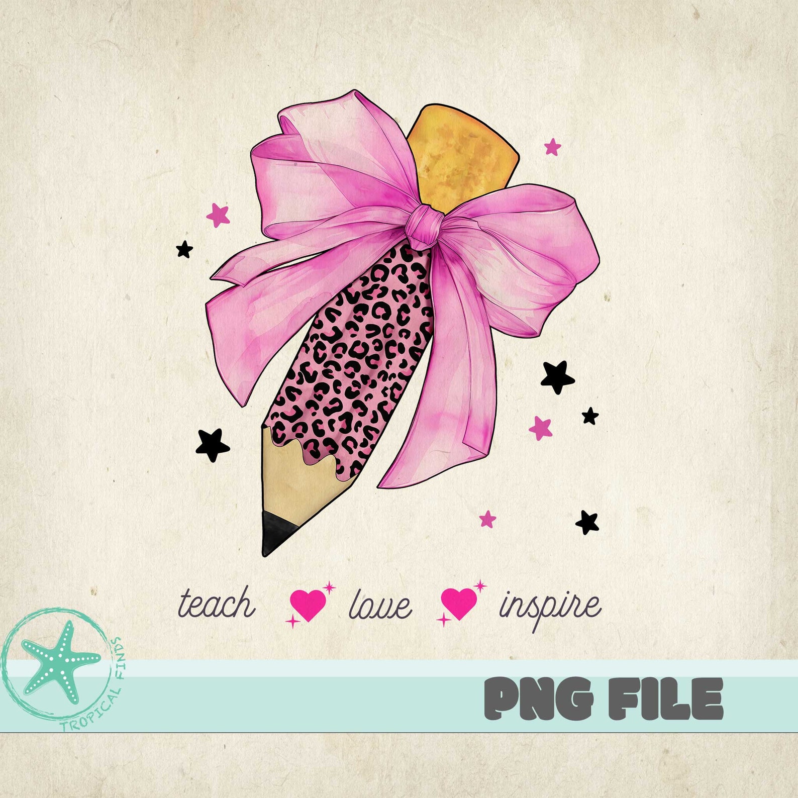 Coquette Bow Leopard Pencil PNG, Teach Love Inspire PNG, Teacher ...