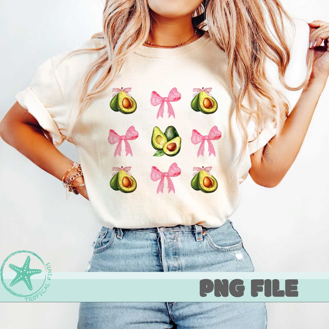 Avocado Coquette Girlie PNG, Pink Bows, Digital Art Print, Food ...