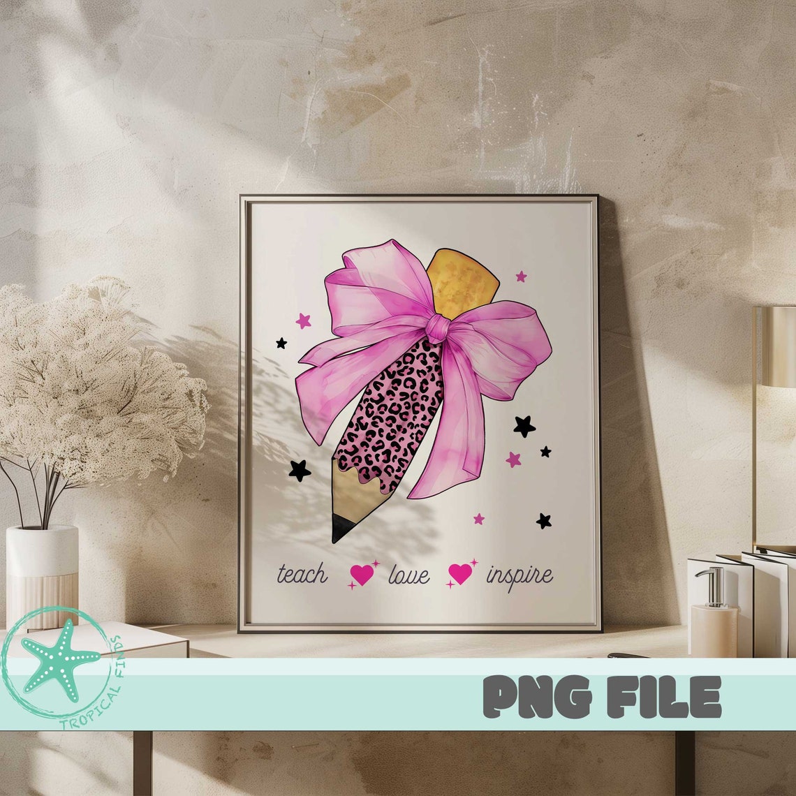 Coquette Bow Leopard Pencil PNG, Teach Love Inspire PNG, Teacher ...