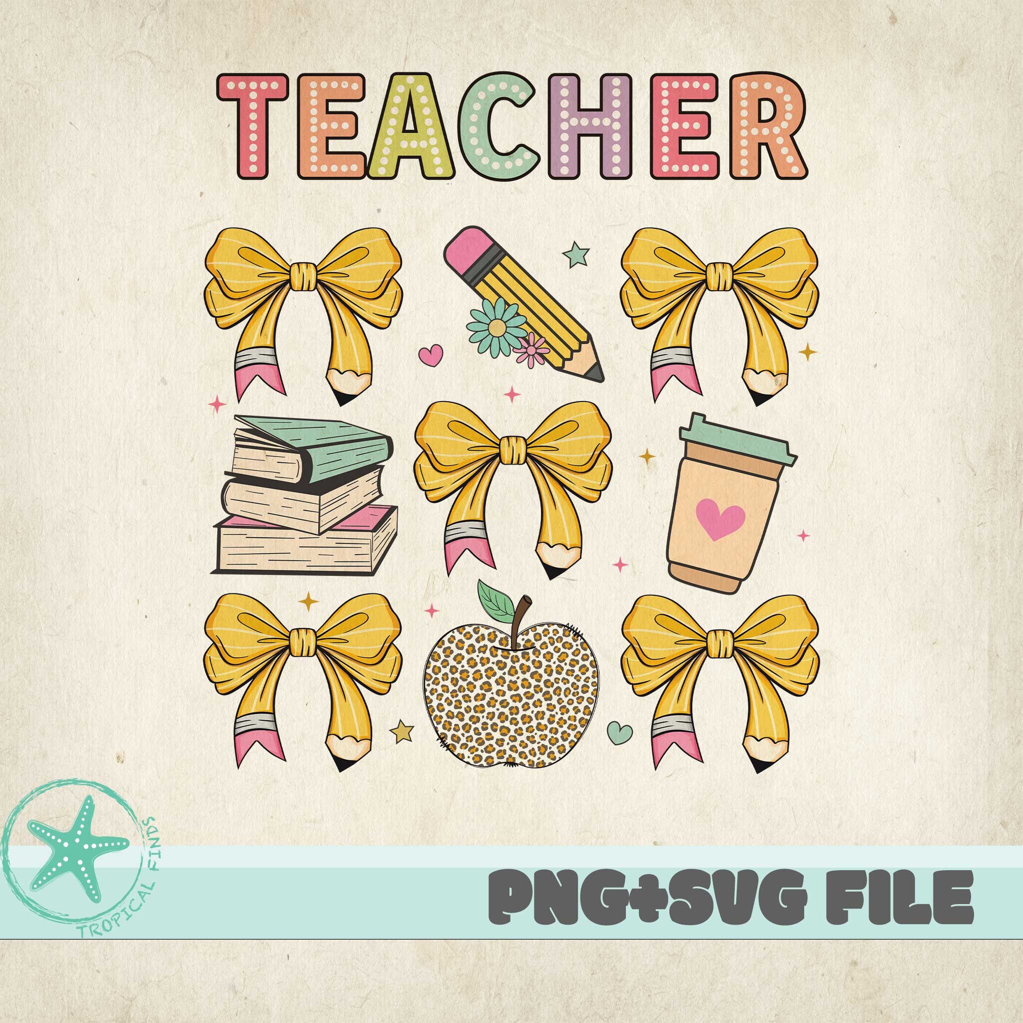 Teacher Coquette Png, Pencil Bows Png, Leopard Apple Png, Pastel ...