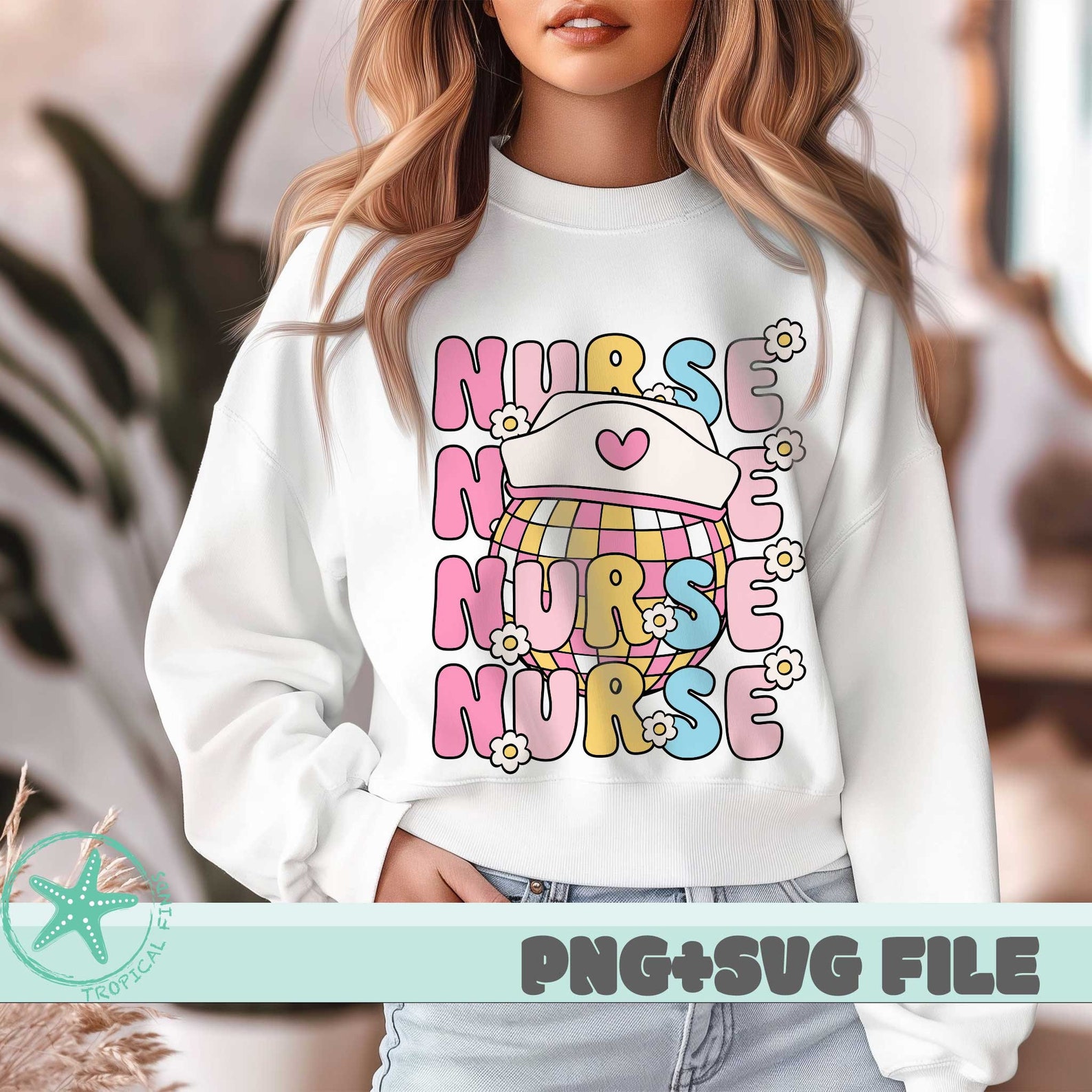 Nurse Cartoon PNG ,70s Style Nurse SVG, Disco Ball,retro Healthcare ...