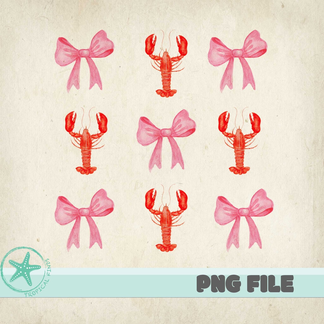Lobster Pink Bow Pattern Png, Nautical Design, Watercolor Illustration ...