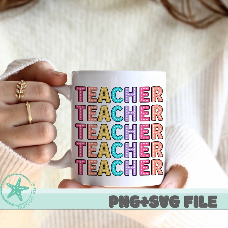 Teacher PNG SVG, Colorful Stacked Text PNG, Rainbow Typography Png Svg ...
