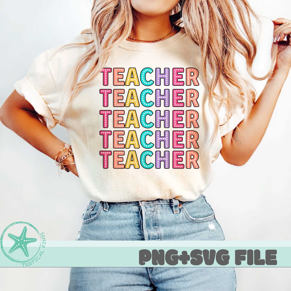 Teacher PNG SVG, Colorful Stacked Text PNG, Rainbow Typography Png Svg ...