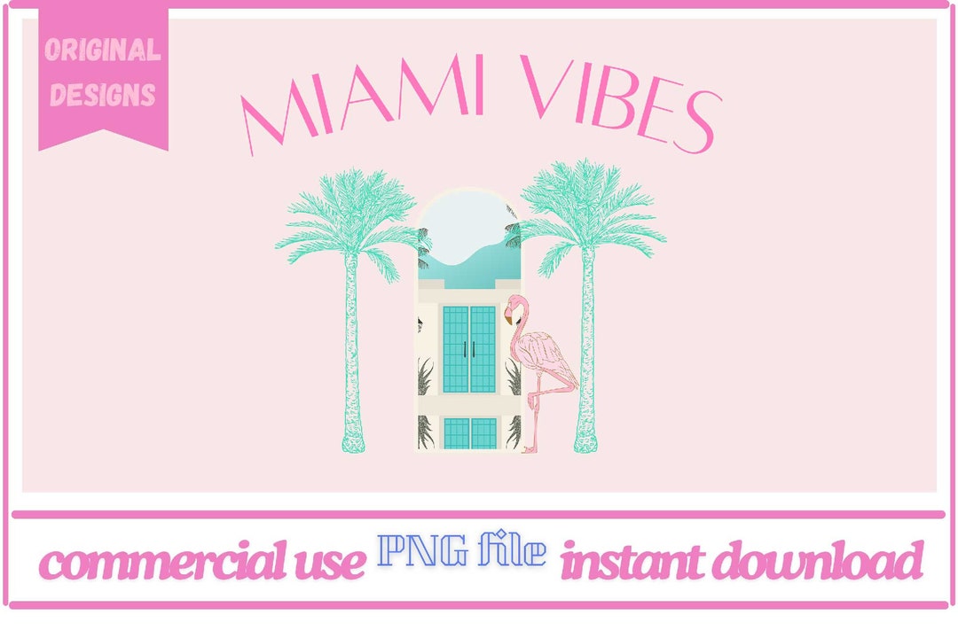 Miami Vibes Digital Art, Tropical Flamingo Illustration, Watercolor ...