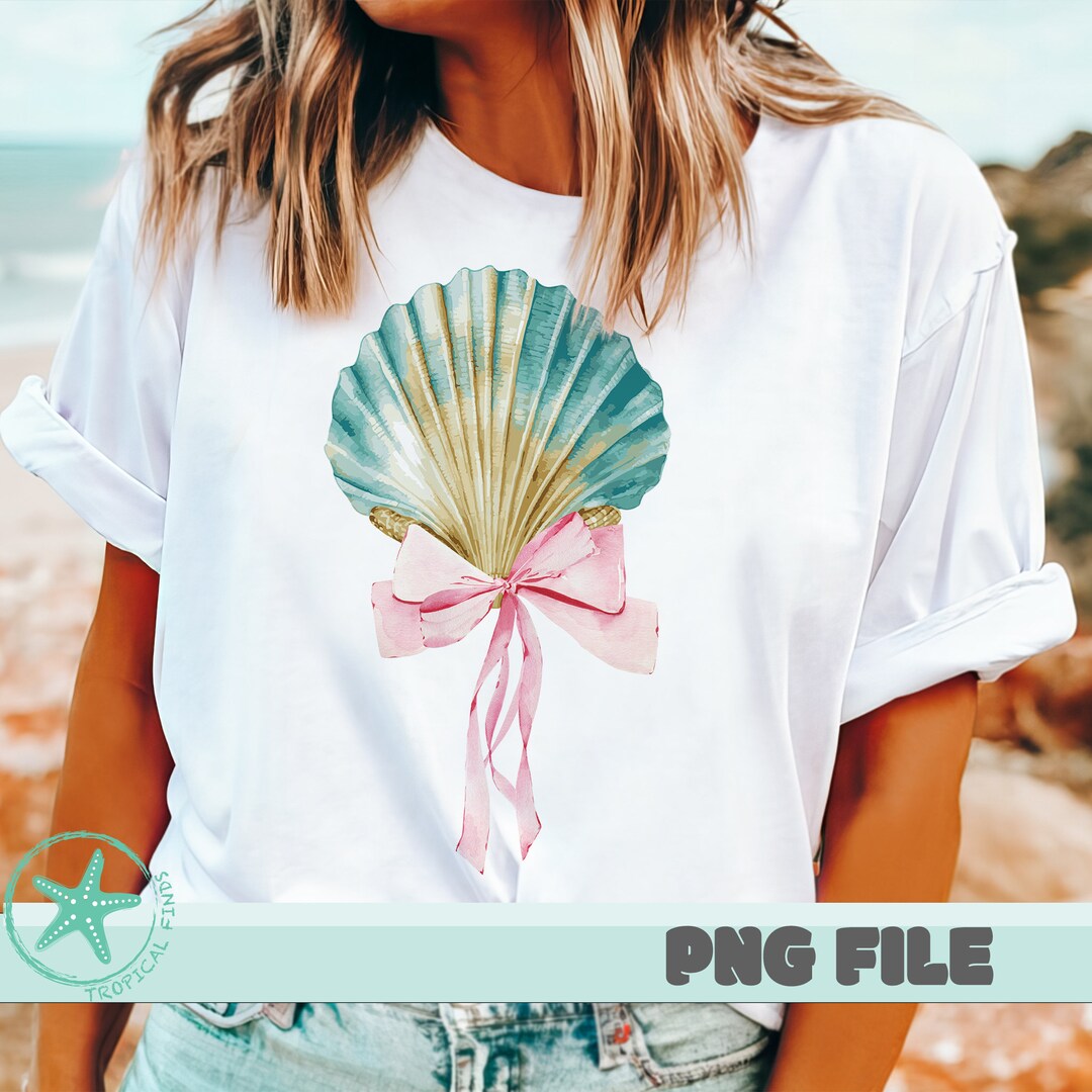 Seashell Pink Bow Png,beach Watercolor Art,coastal Nautical Clipart ...
