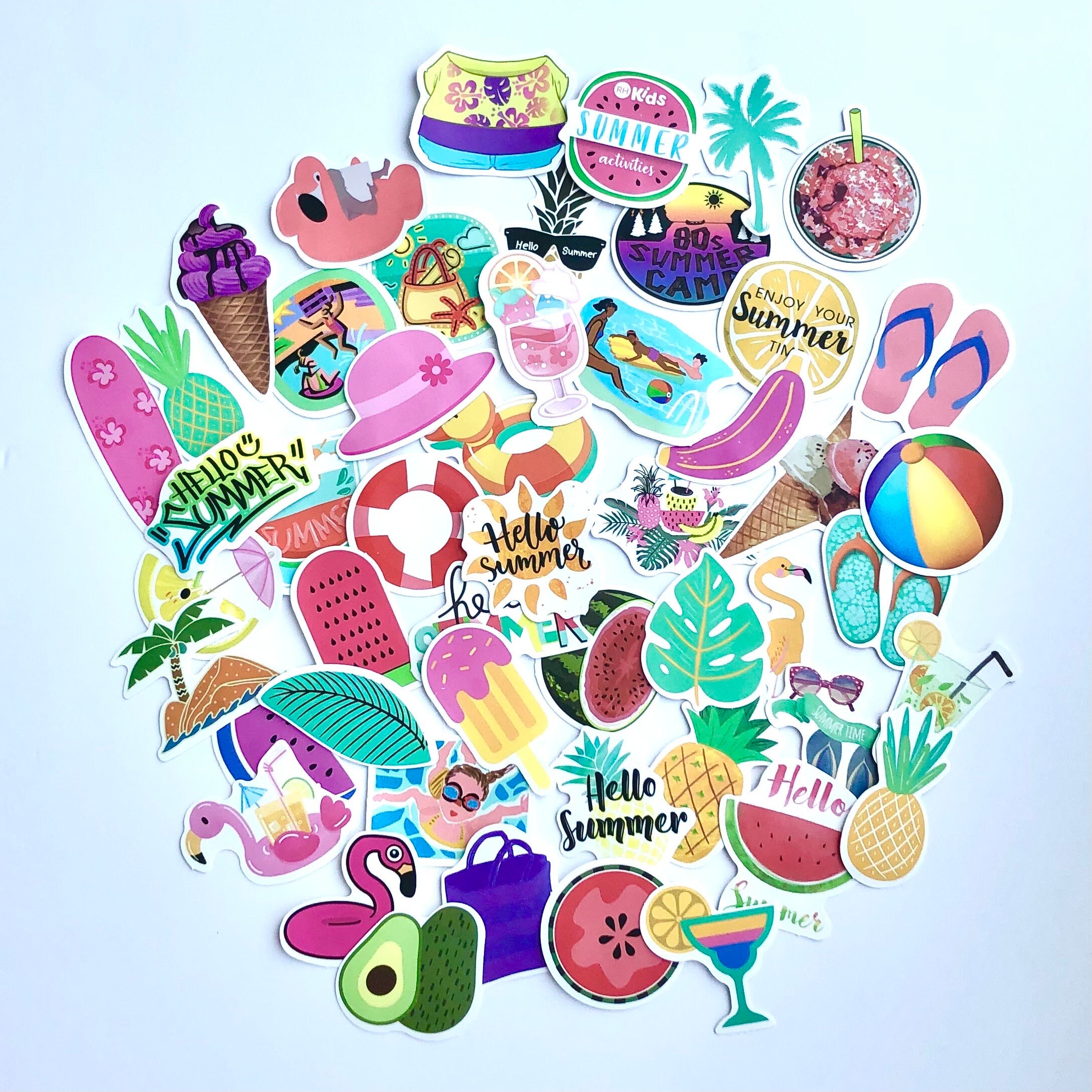 Summer Assorted Vinyl Sticker Pack of 50 Surf Beach Flamingo Palm Tree ...