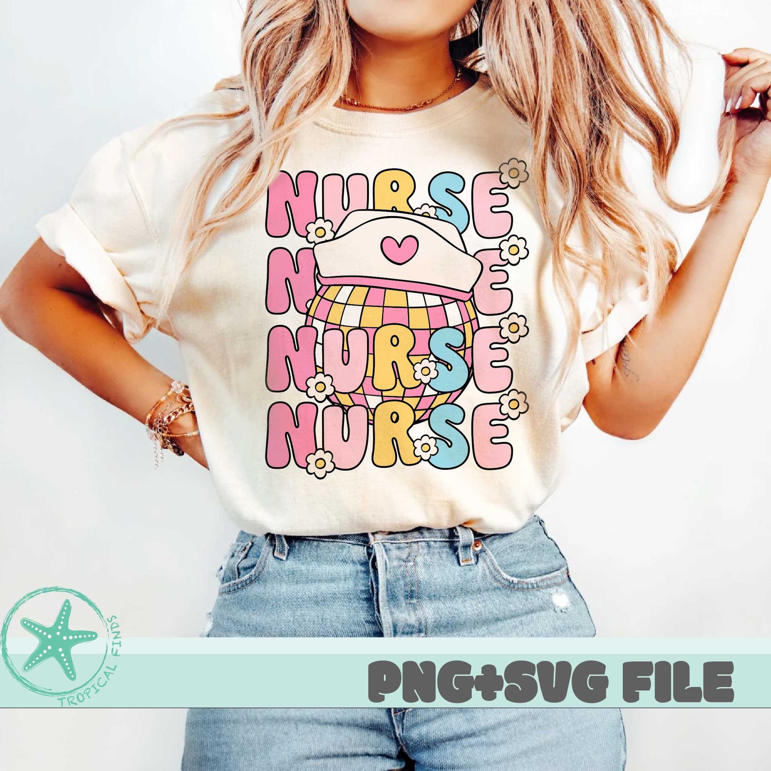 Nurse Cartoon PNG ,70s Style Nurse SVG, Disco Ball,retro Healthcare ...