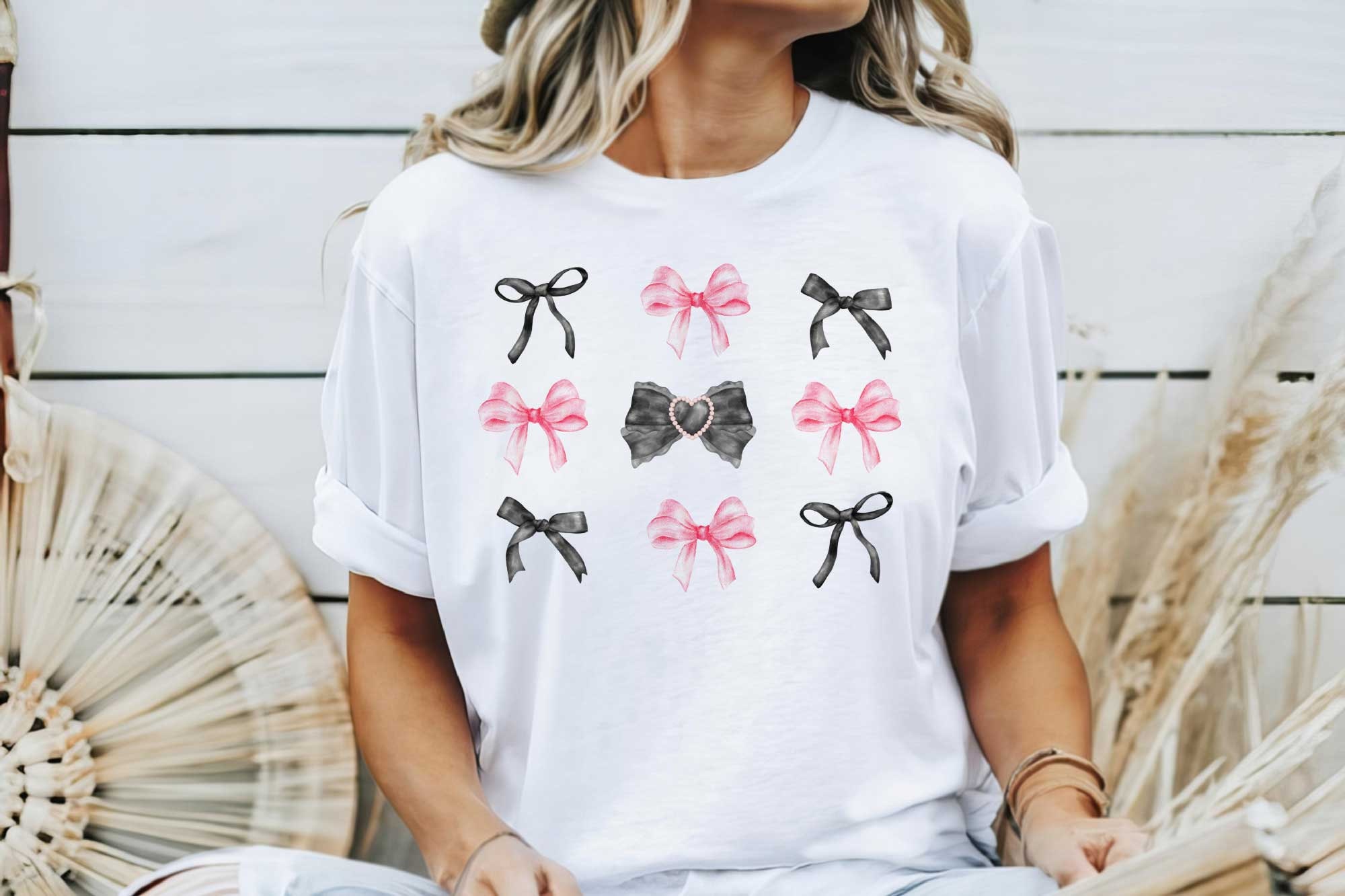 Black Bow,pink Bow,coquette Style,heart Bow,watercolor Bow,digital ...