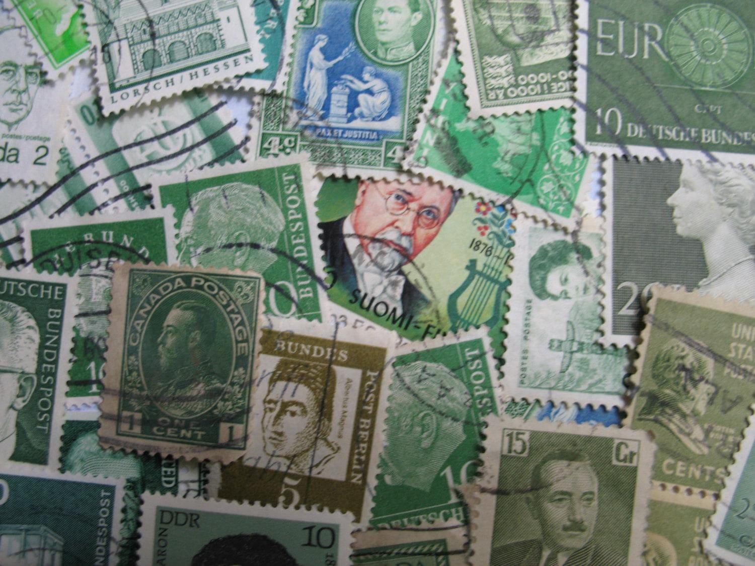 VERDE Vintage Sello de Franage Surtido 50 Sellos Mundiales muchos son ...