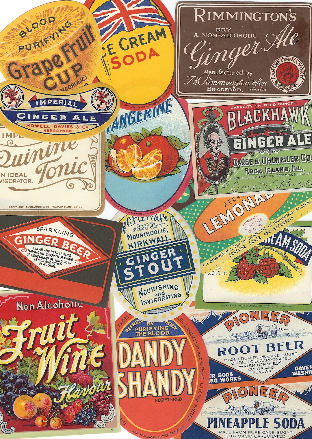 15 Vintage SODA POP Labels - Litho Great Graphics, Unused Stock 1930's ...