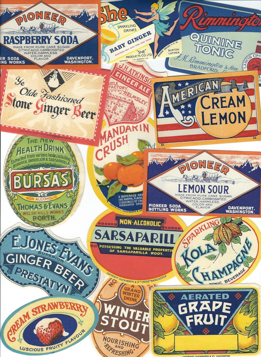 15 Vintage SODA POP Labels - Litho Great Graphics, Unused Stock 1930's ...