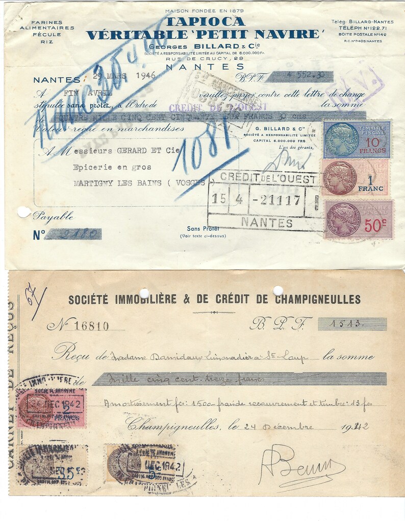 4 Antique FRENCH RECEIPTS, With Tax Stamps and Calligraphy - 1900s to ...