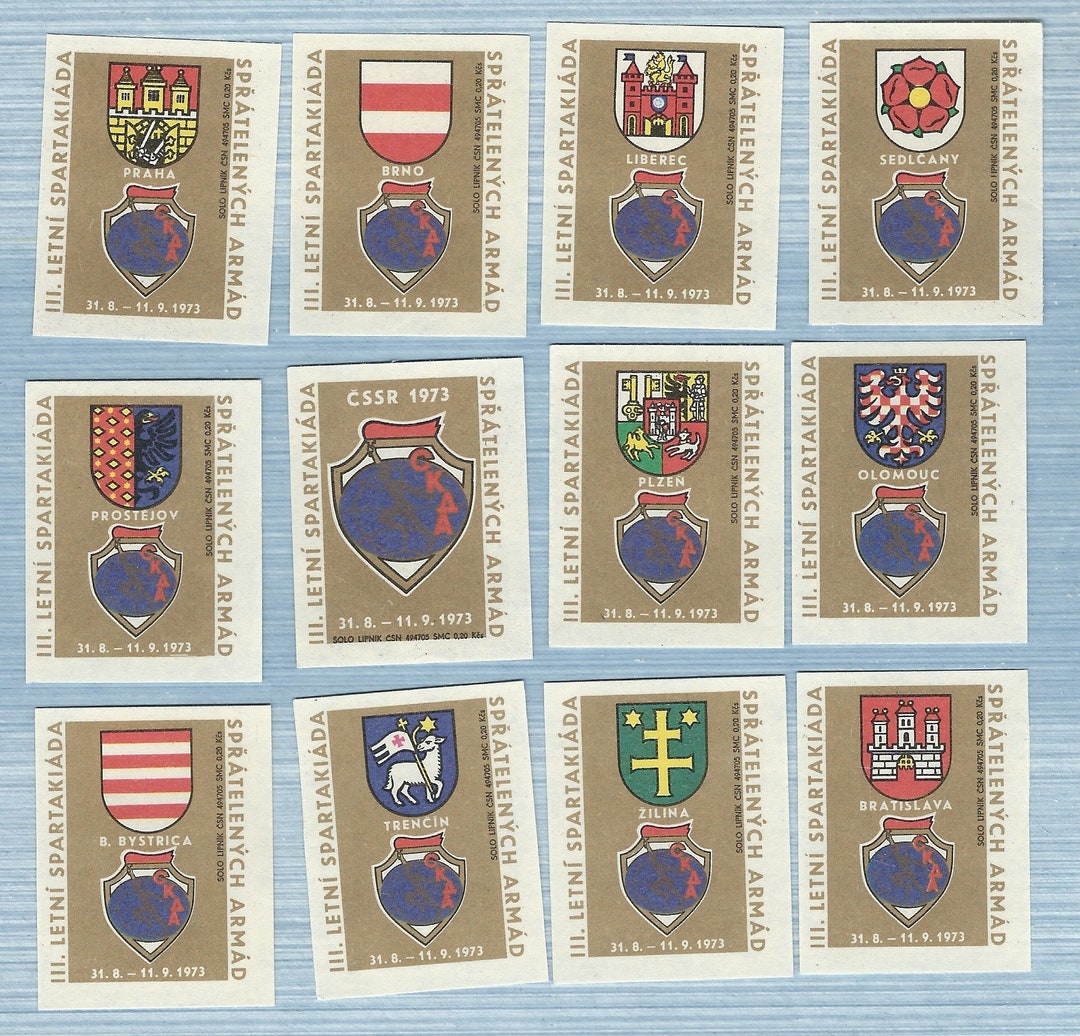 12 Vintage Mid Century Crests Coat of Arms Town Shields Matchbox Labels ...