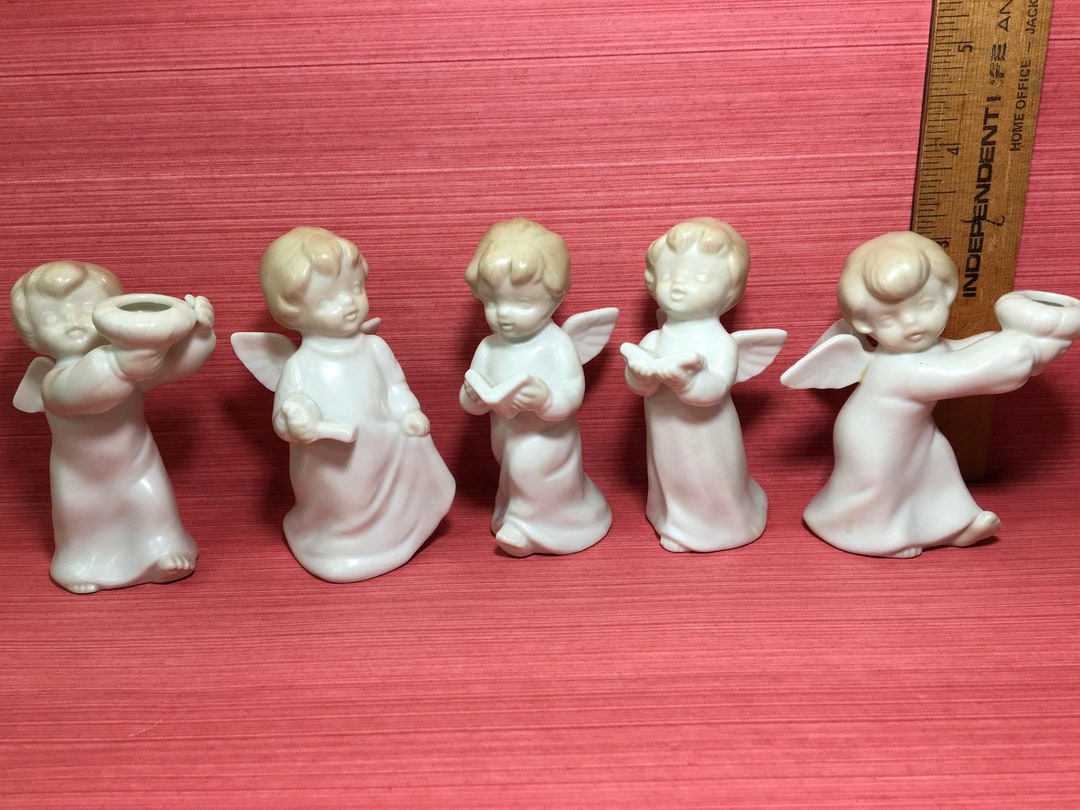 5 Vintage Fitz & Floyd ANGELS Candle Holders Heavenly Choir Singing ...