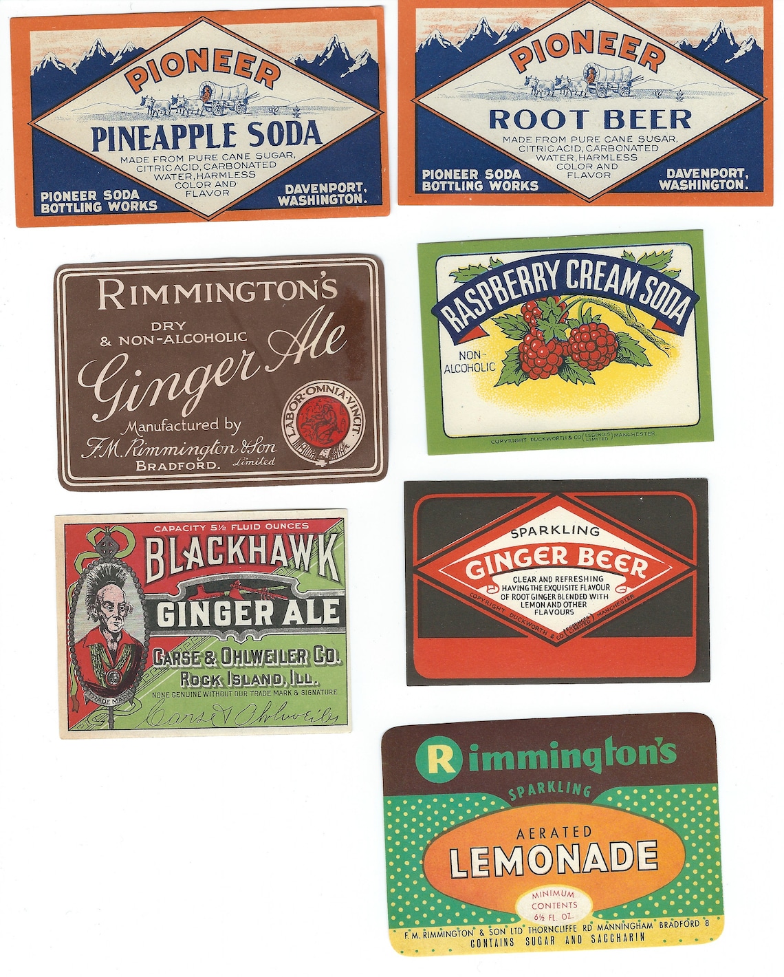15 Vintage SODA POP Labels - Litho Great Graphics, Unused Stock 1930's ...