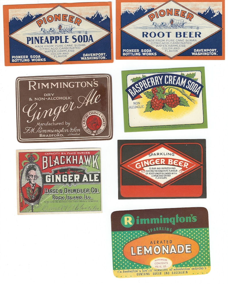 15 Vintage SODA POP Labels - Litho Great Graphics, Unused Stock 1930's ...
