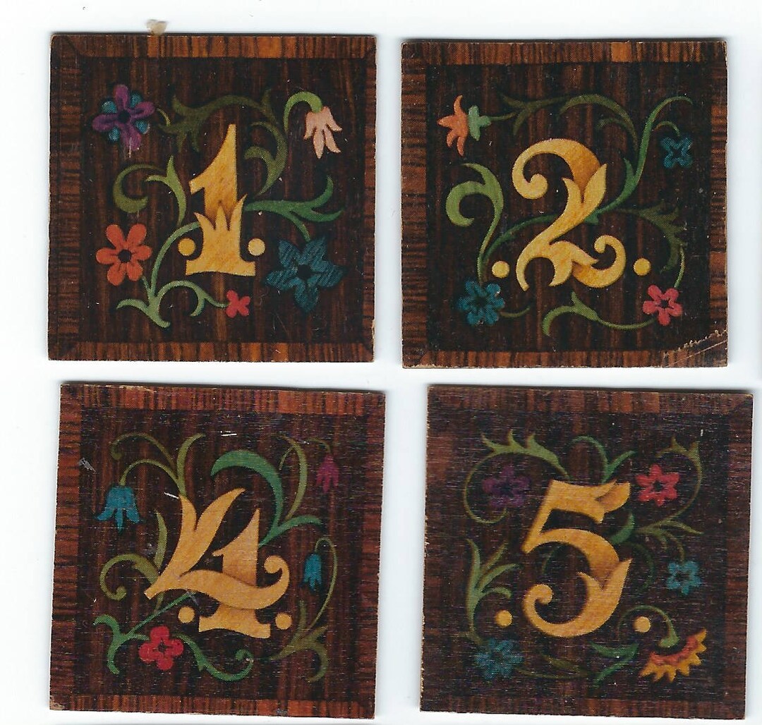 NUMBERS 0-9 Old English Calligraphy Antique Marquetry Wooden Wood Tiles ...