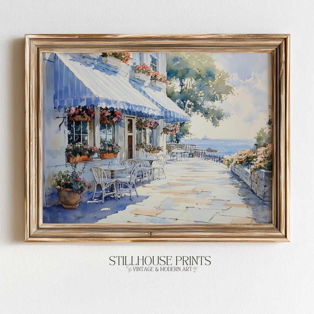 Coastal-inspired Printable Watercolor - Serene Seaside Café Art ...