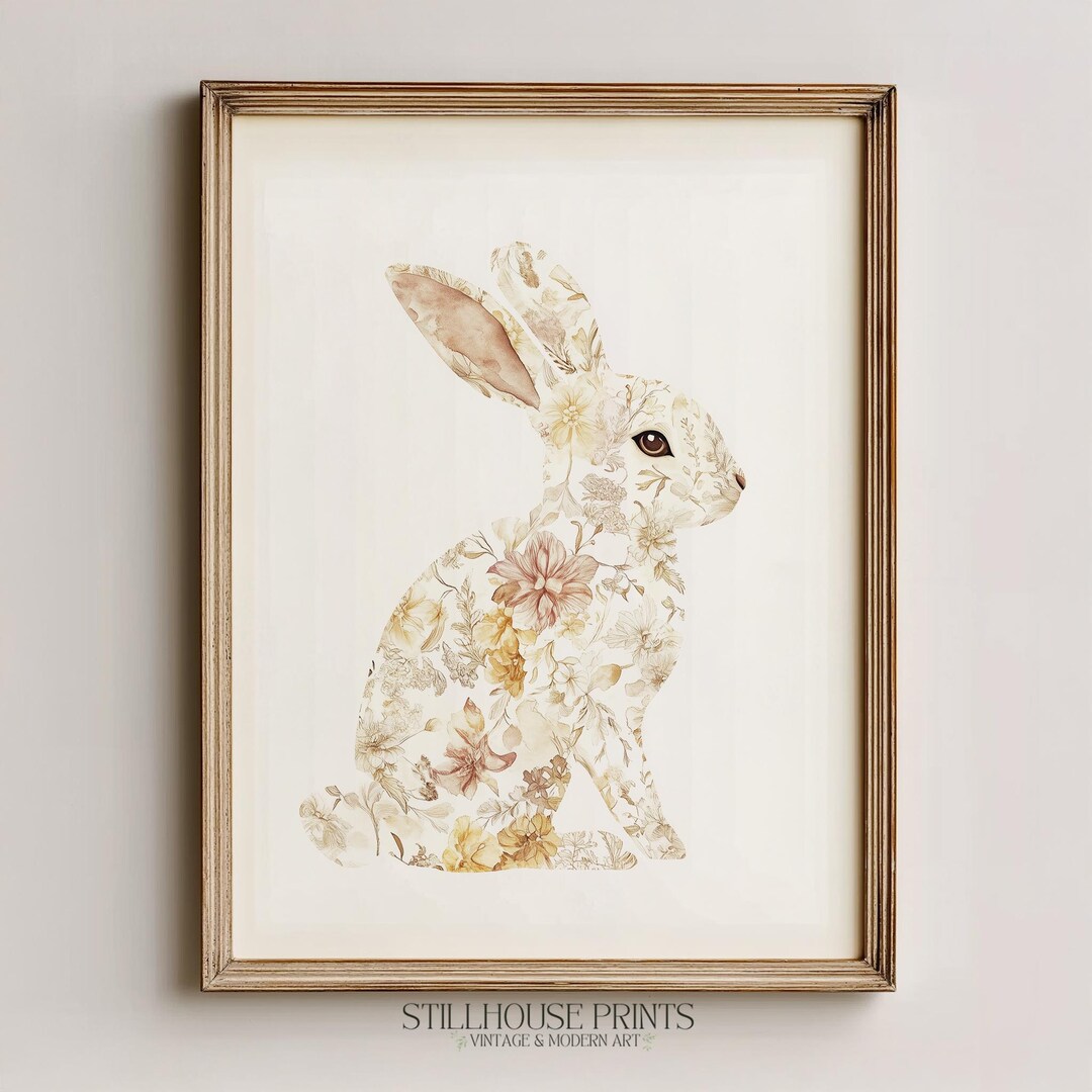 Vintage Cottagecore Bunny Printable - Floral Watercolor Silhouette ...