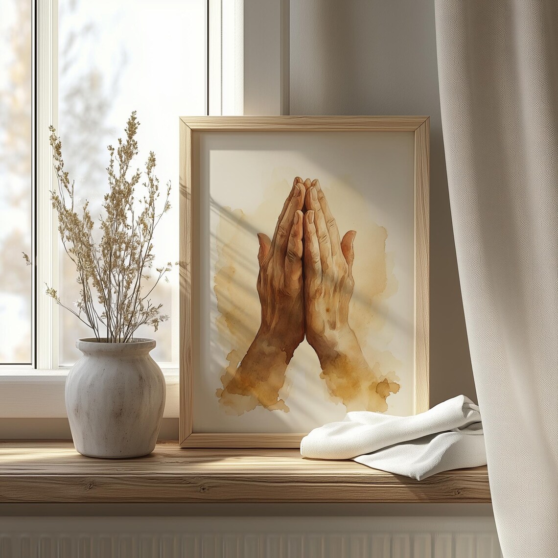 Christian Art Print of Praying Hands - Minimalist Watercolor Painting ...