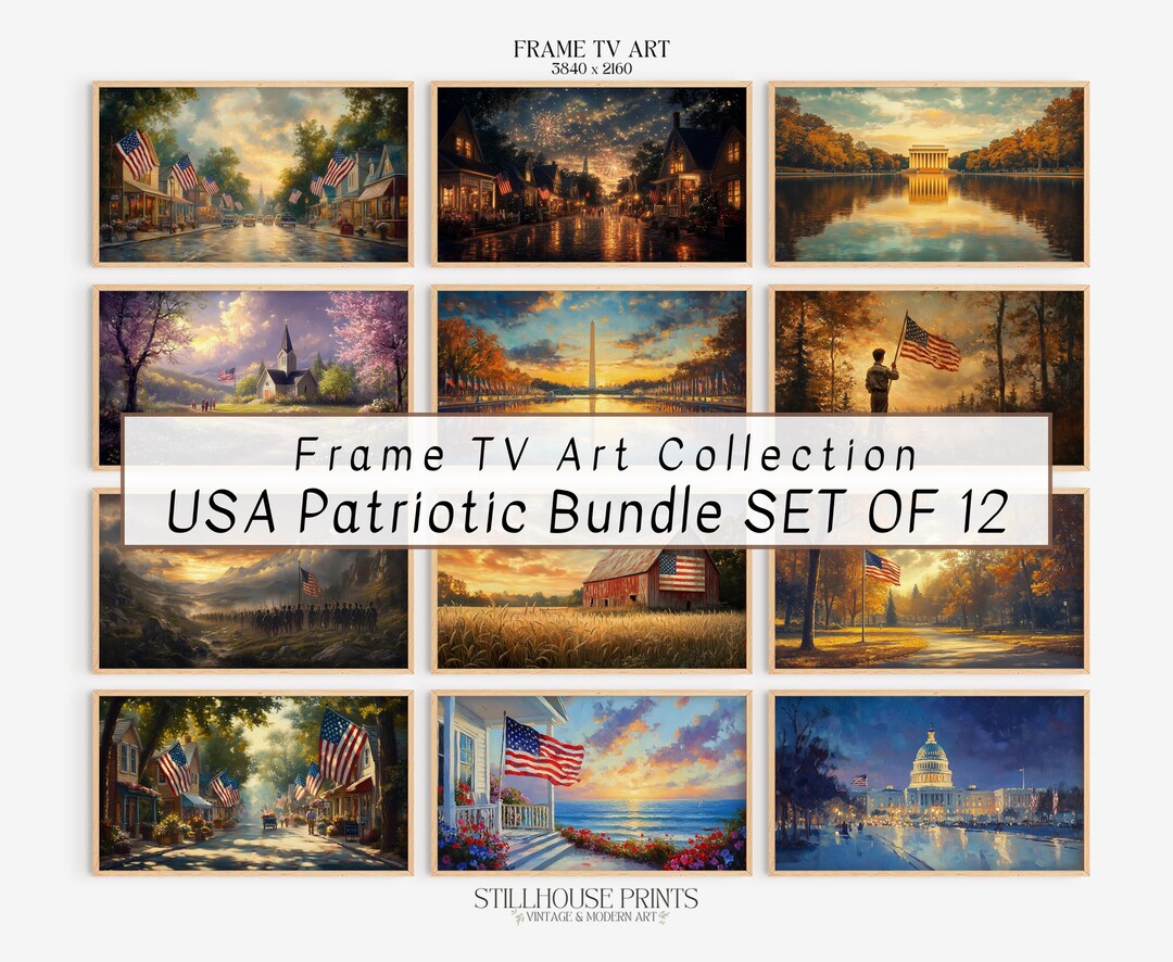 Patriotic Landscapes Frame TV Art Set of 12, Vintage Americana (digital ...