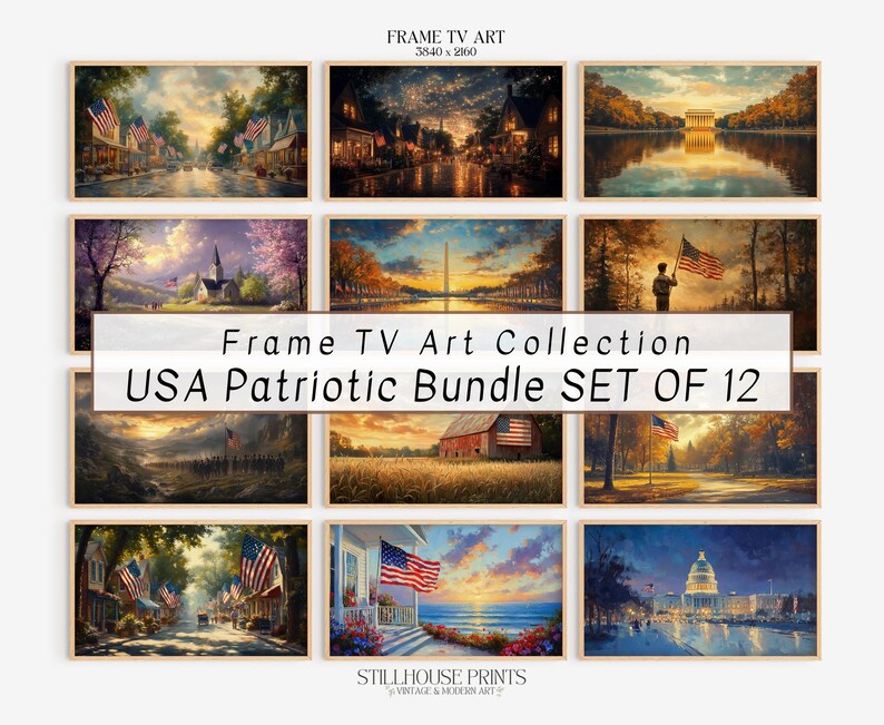 Patriotic Landscapes Frame TV Art Set of 12, Vintage Americana (digital ...