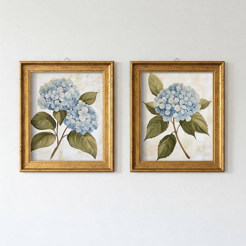 Blue Hydrangea Prints Set, Printable Botanical Wall Art ...