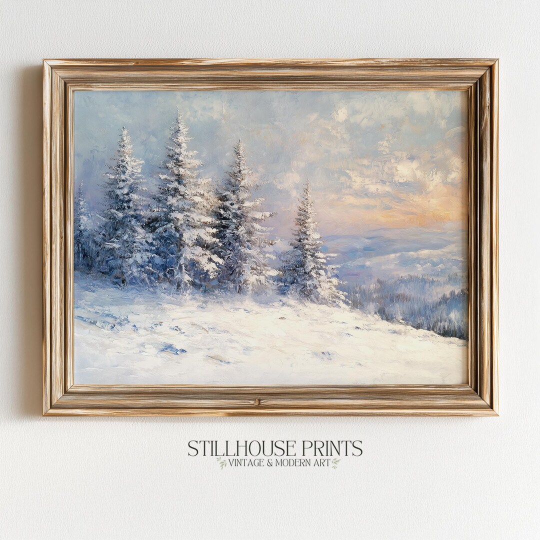 Printable Winter Trees - Snow Covered Pine Tree, Moody Winter Decor ...