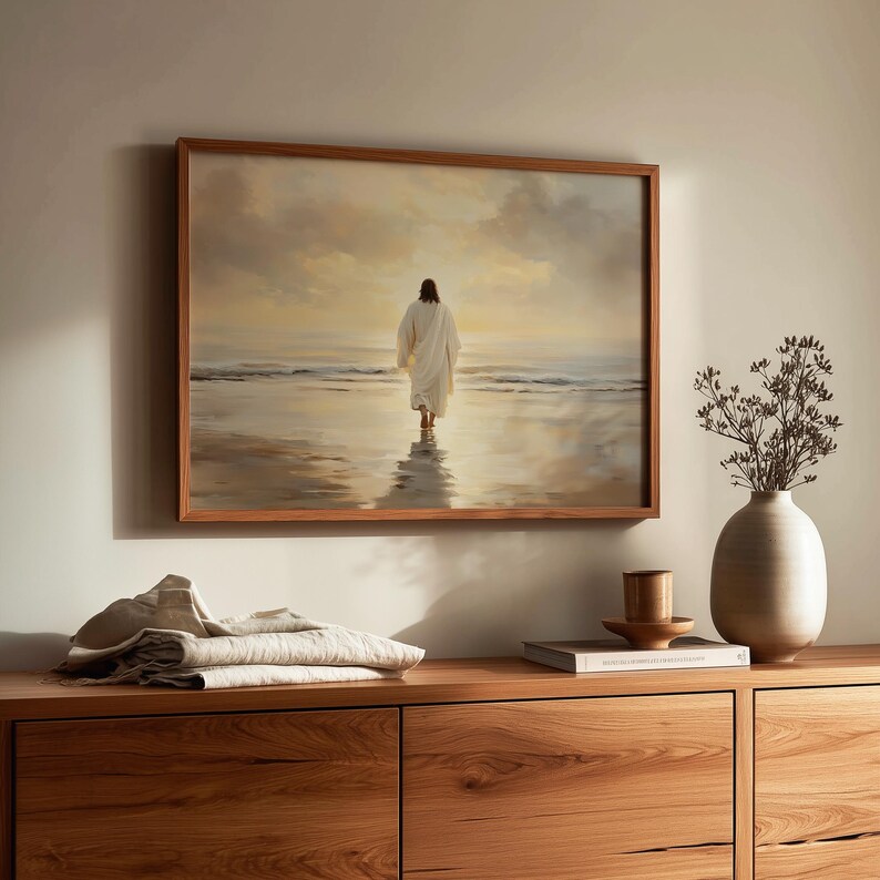 Printable Jesus Walking on Water - Textured Oil Painting, Peaceful ...