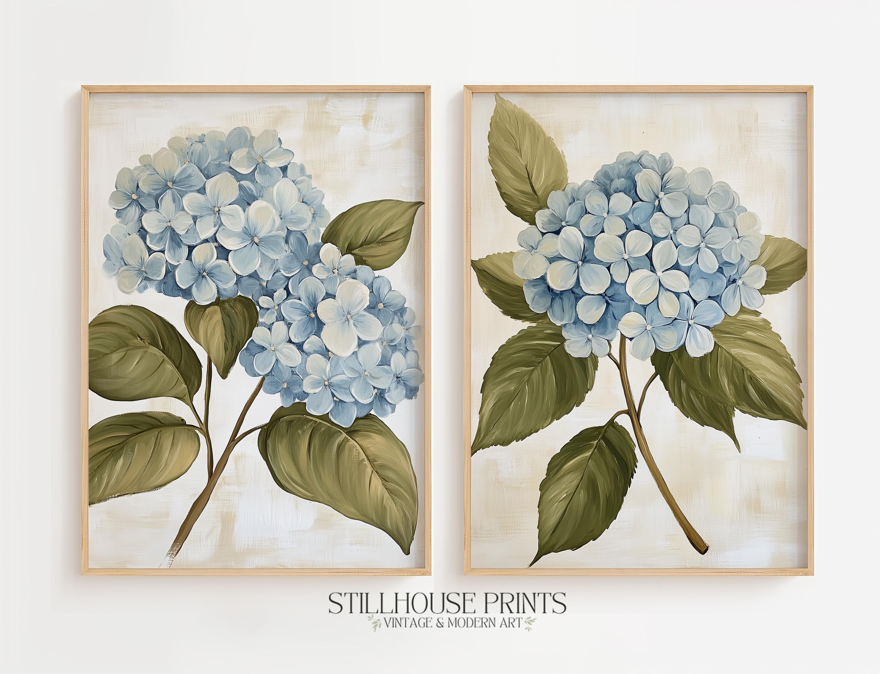 Blue Hydrangea Prints Set, Printable Botanical Wall Art ...