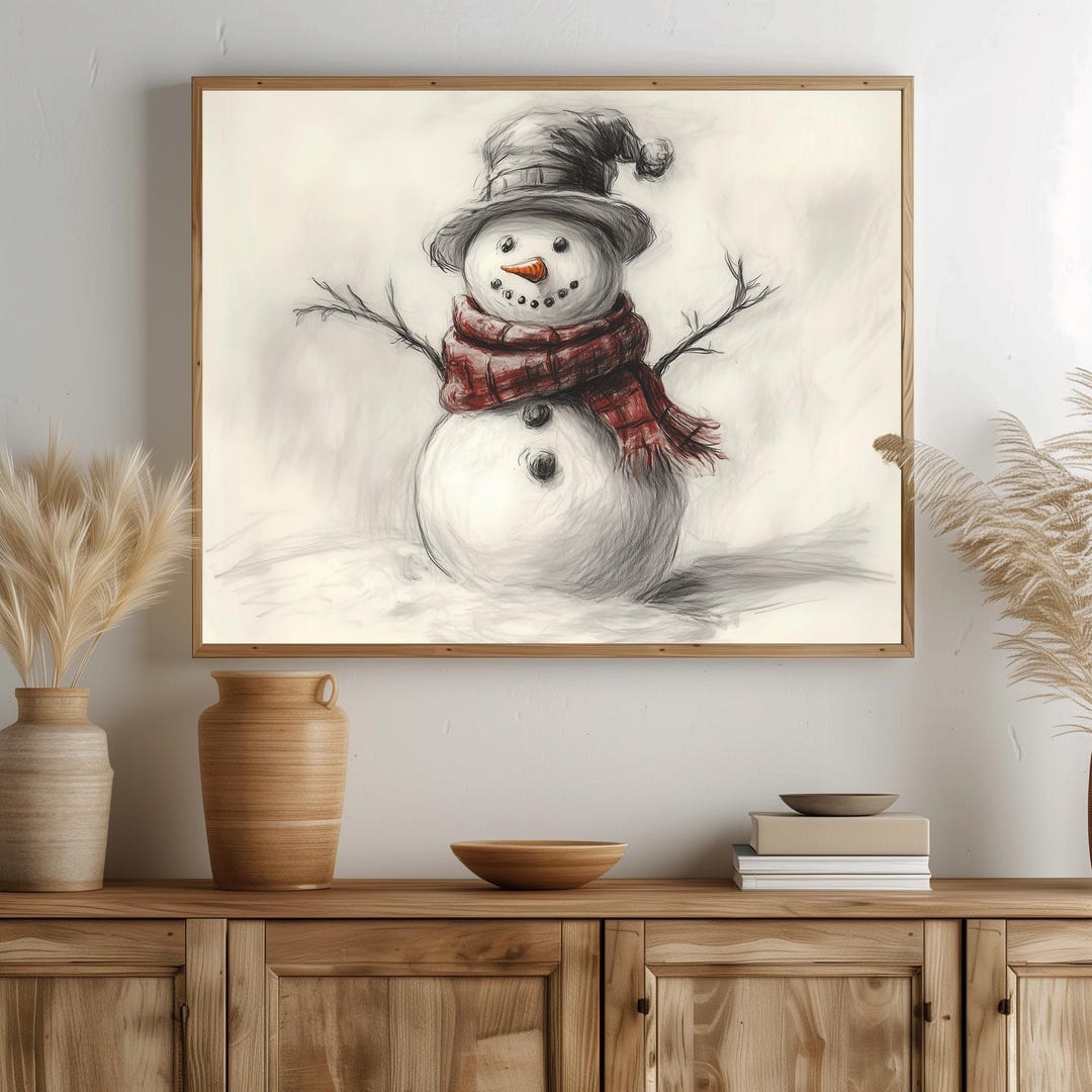 Festive Old-fashioned Snowman Print - Rustic Holiday Decor, Vintage ...