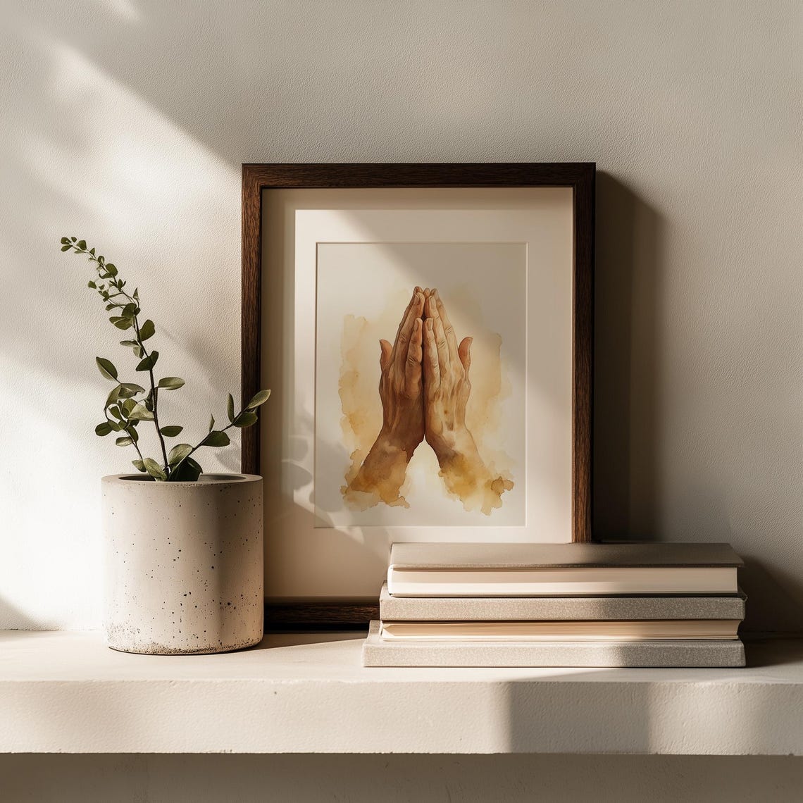 Christian Art Print of Praying Hands - Minimalist Watercolor Painting ...