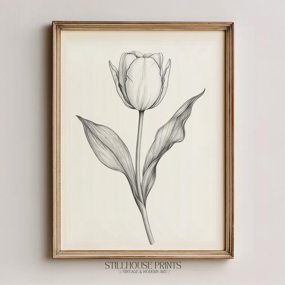 Minimal Printable Tulip Stem Art - Neutral Botanical Elegance, Line ...
