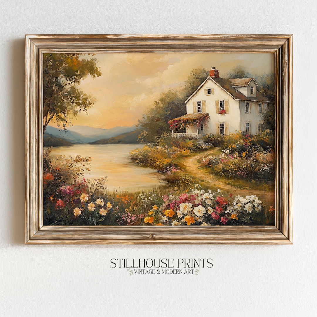 Vintage Floral Cottage Lakeside Art - Printable Rustic Country Home ...