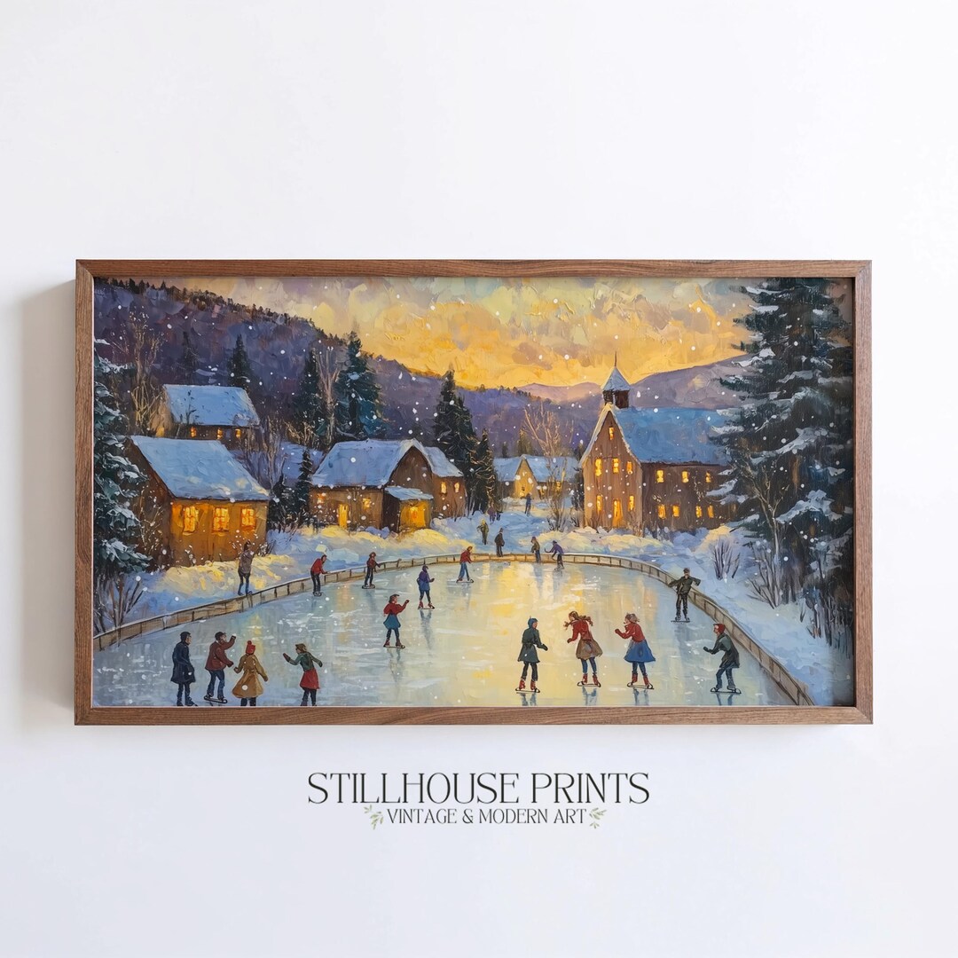 Winter Rustic Ice Skating Frame TV Art, Cottagecore Farmhouse TV Art ...