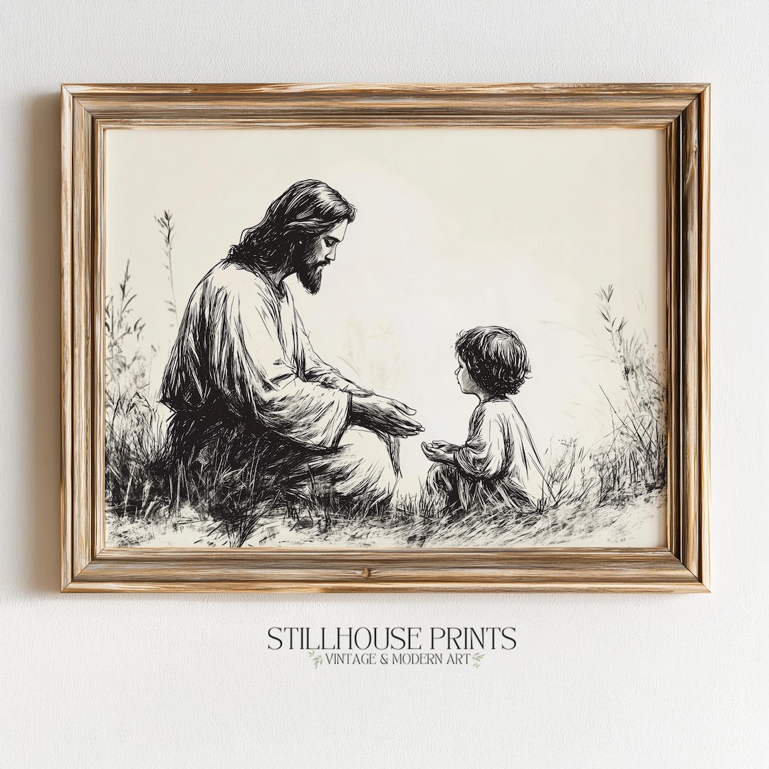 Printable Vintage Jesus Blessing Child Sketch - Serene Religious Art ...