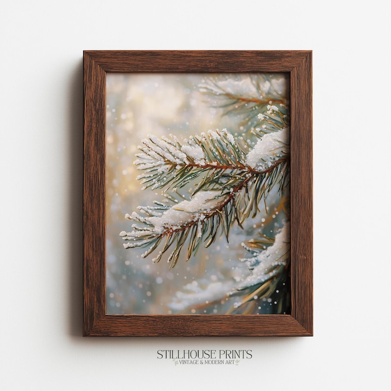 Snow-dusted Pine Branch - Cozy Winter Botanical Printable, Rustic ...