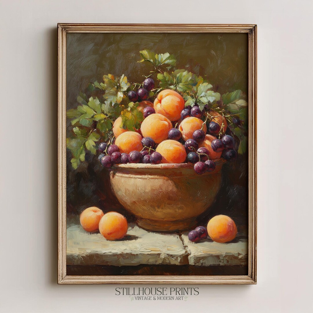 Vintage Kitchen Art Print, Rustic Apricot & Gooseberry Still Life ...