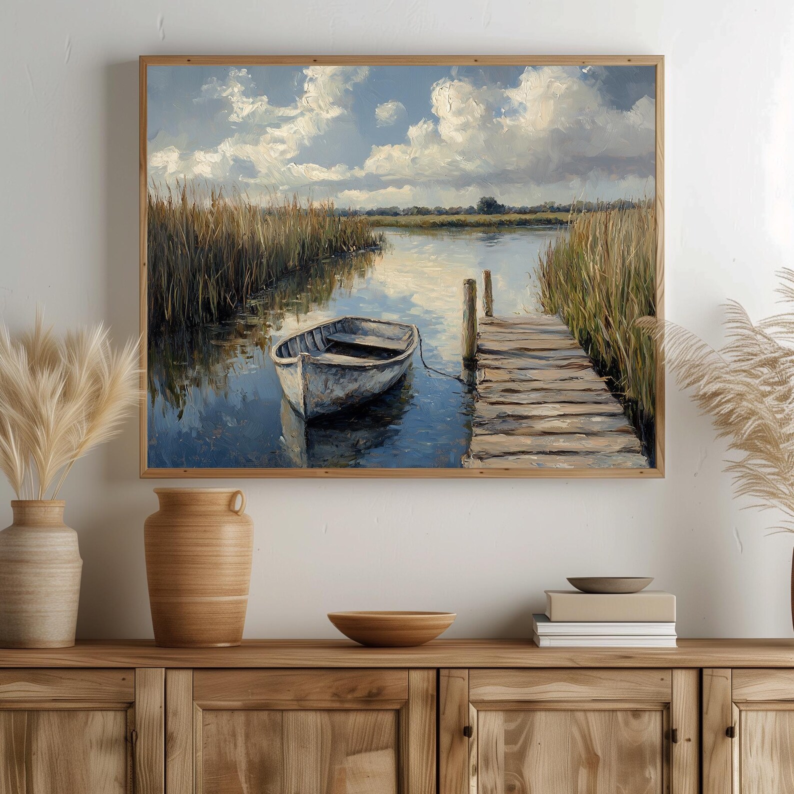 Rustic Printable Rowboat and Marsh Scene - Vintage Coastal Landscape ...